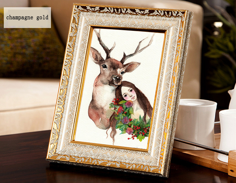 Vintage carved photo frame champagne-colored wall-... – Vicedeal