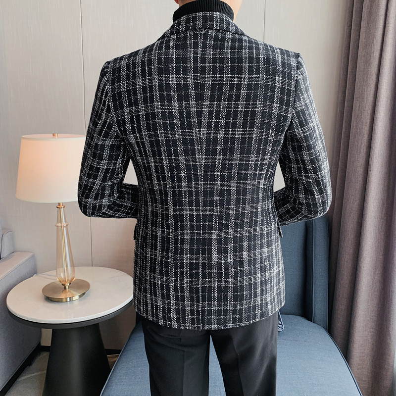 British Style Mens Blazer Suit Jacket Plaid Casual... – Grandado