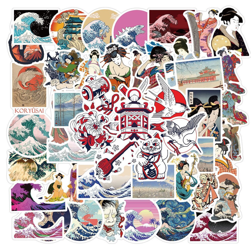 50pcs Sea Wave Ukiyoe Stickers For Notebooks Stati... – Vicedeal