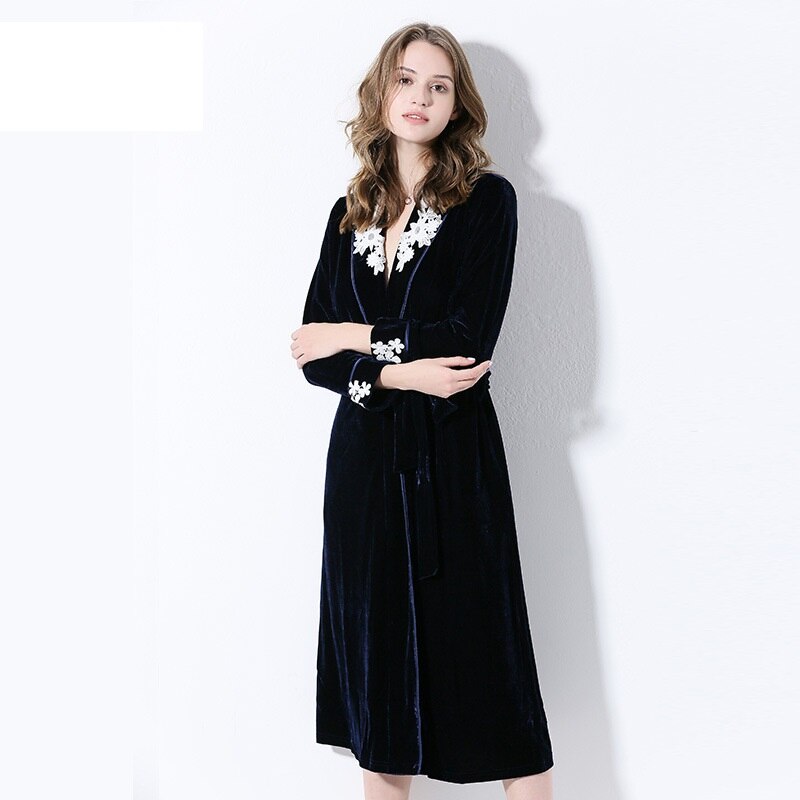 Velvet Embroidered Luxury Lace Robe For Women Long... – Vicedeal
