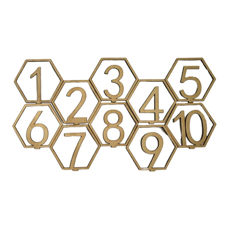 10Pcs/Set 1-10 Numbers Wood Signs Wedding Hexagon ... – Grandado