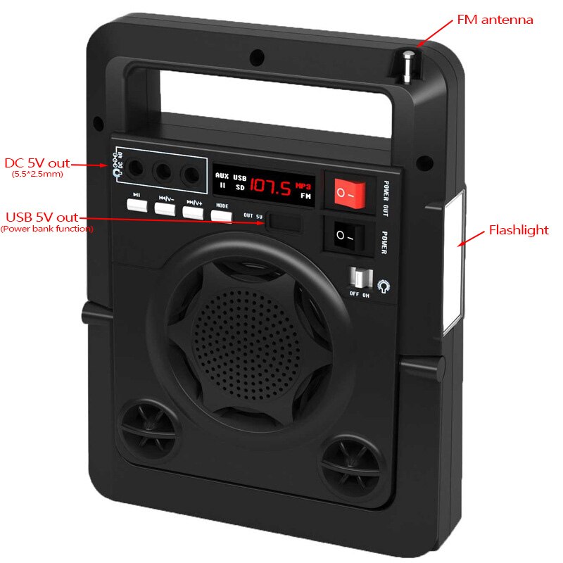 Zonne-energie Lading FM Radio TF USB Player Speake... – Grandado