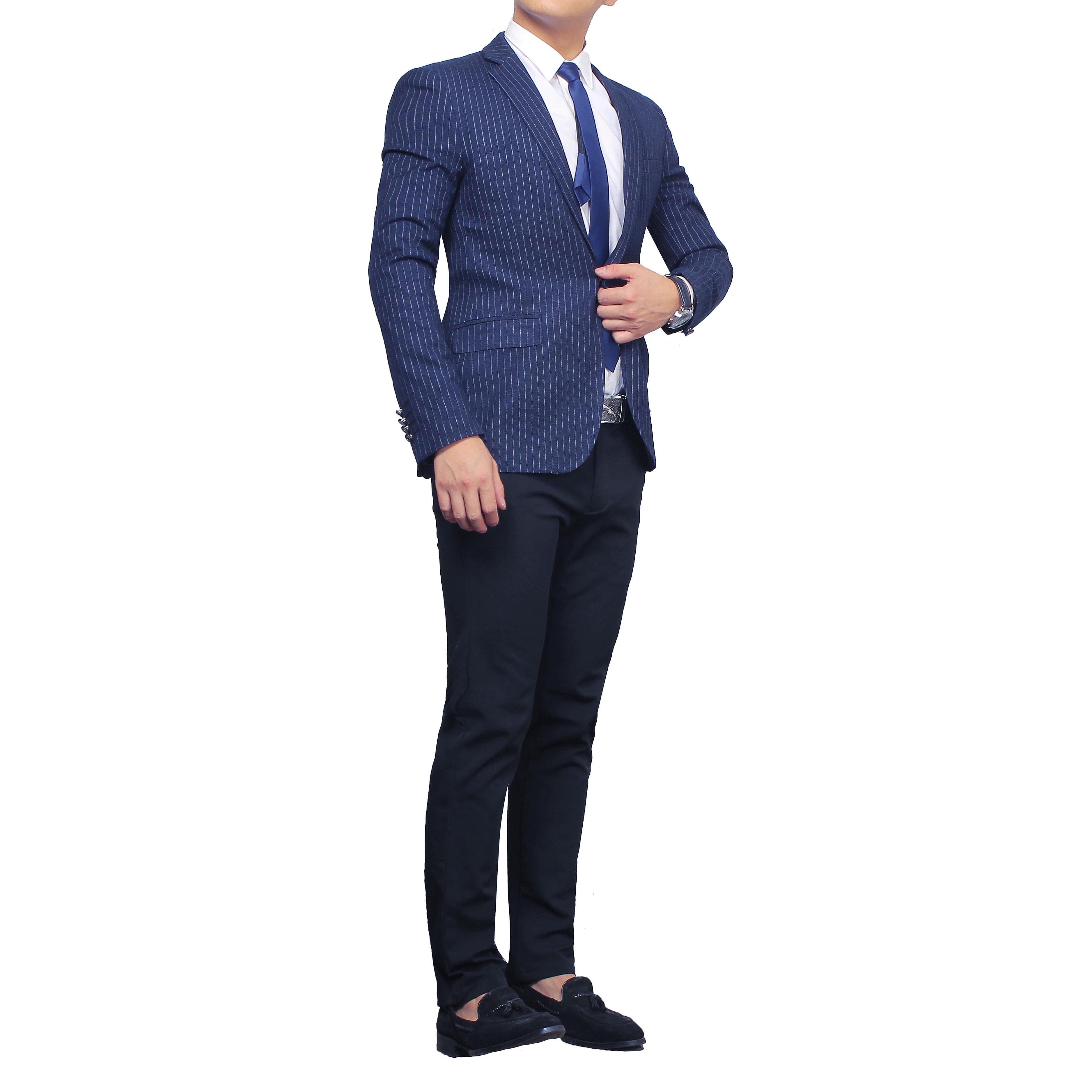 Corden Vinnie Gestreept Pak Blauw Slanke Jas Heren... – Grandado