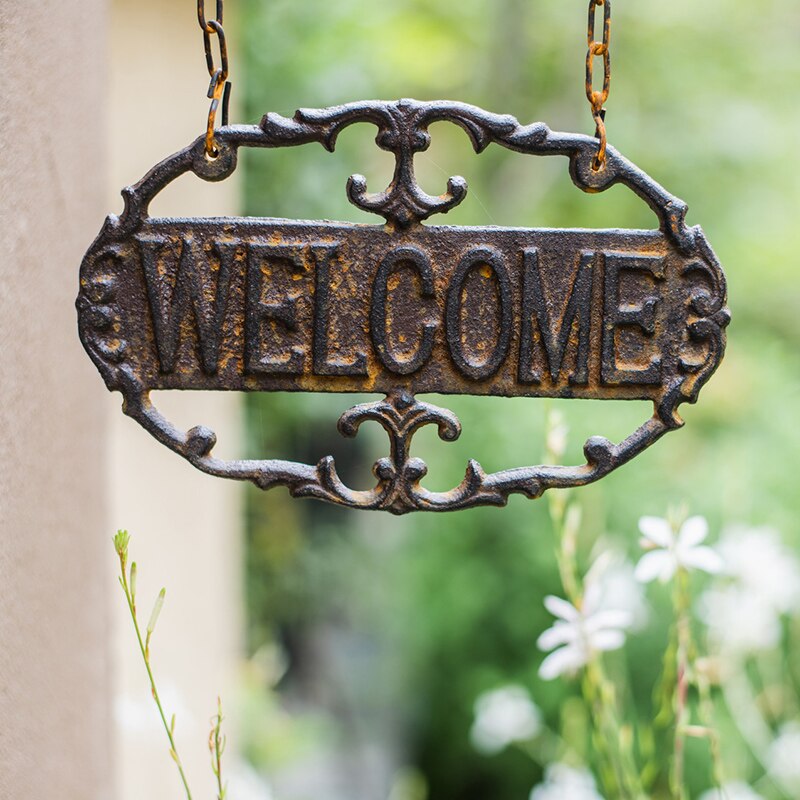 antique retro cast iron hanging welcome sign – Grandado