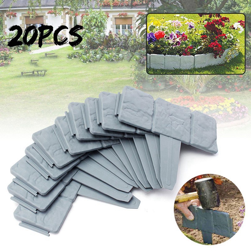 Grey Garden Fence Edging Cobbled Stone Effect Plastic Lawn Edging Plant ...