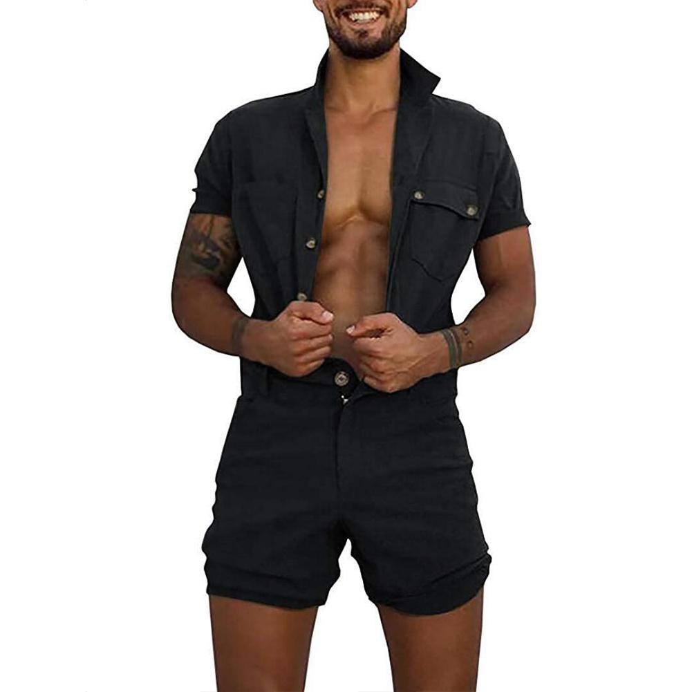 MISSKY Men's Jumpsuit Summer Button Placket Short-... – Vicedeal