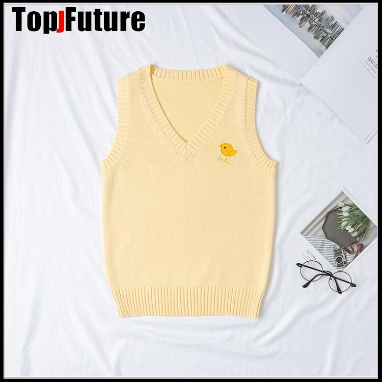 LITTLE YELLOW CHIK Japanese girl's Knitted Vest cu... – Grandado