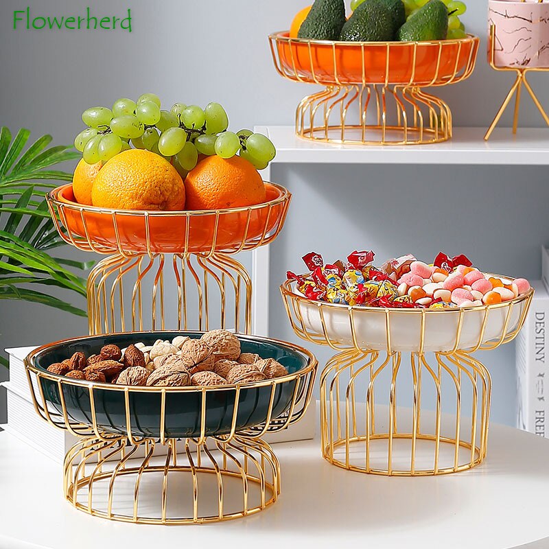 Ceramic Iron Frame Fruit Plate Nordic Light Luxury... – Grandado