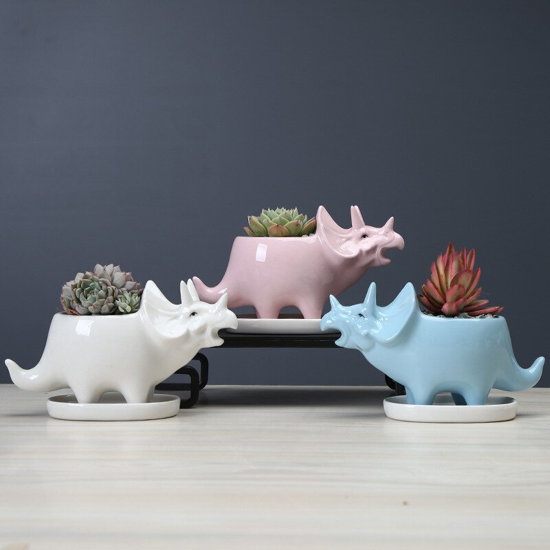 Ceramic Stegosaurus Flower Pot With Tray Dinosaur ... – Vicedeal
