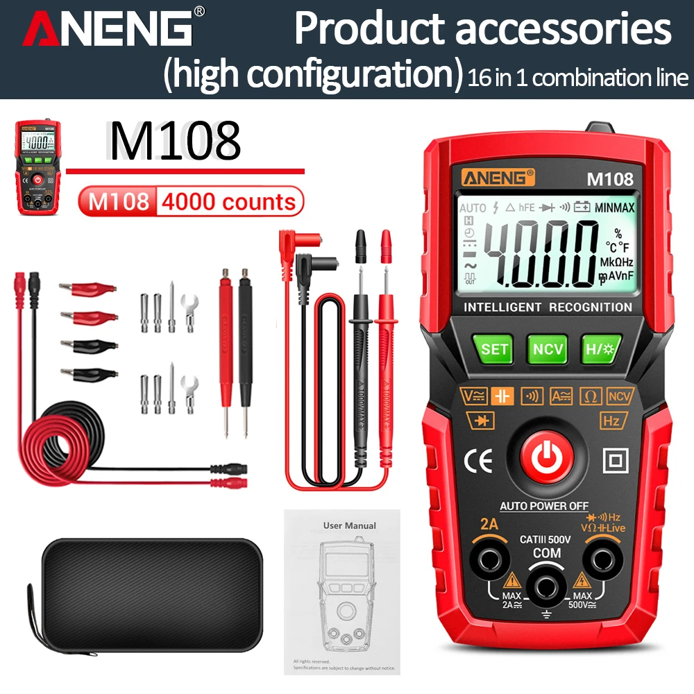 ANENG M108 MIni Digital Multimeter 4000 count AC/D... – Grandado