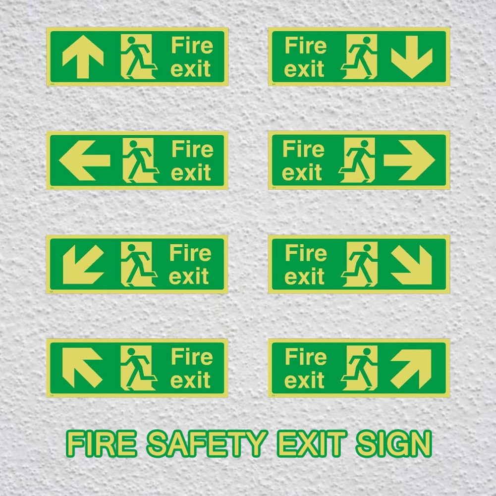8pcs Photoluminescent Fire Exit Sign 300x100mm Pla... – Grandado