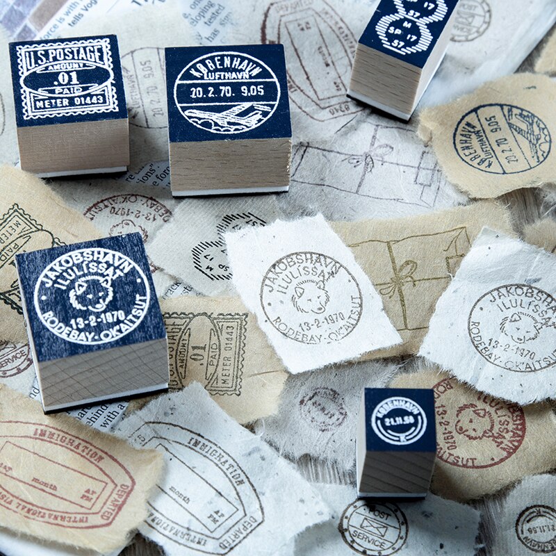 Vintage Stamp Collection postmark Label Wooden Rub... – Grandado