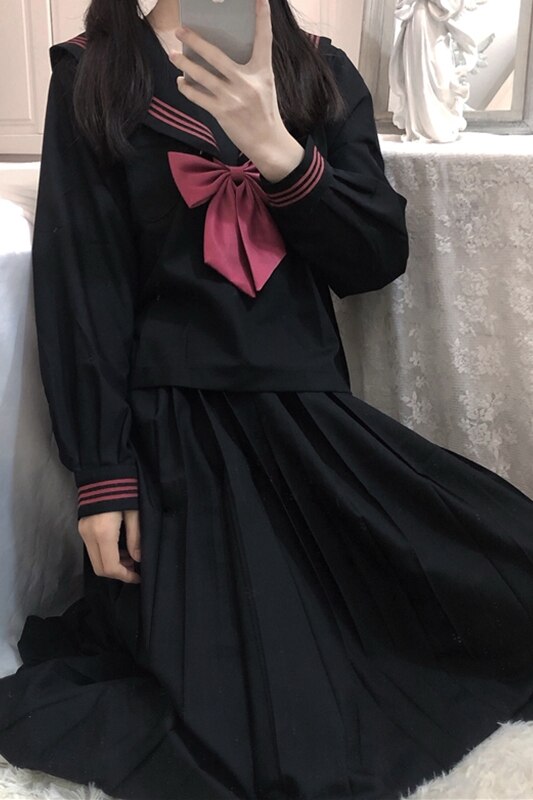 Japanese College Style Dark Basic JK Sailor Suit L... – Grandado