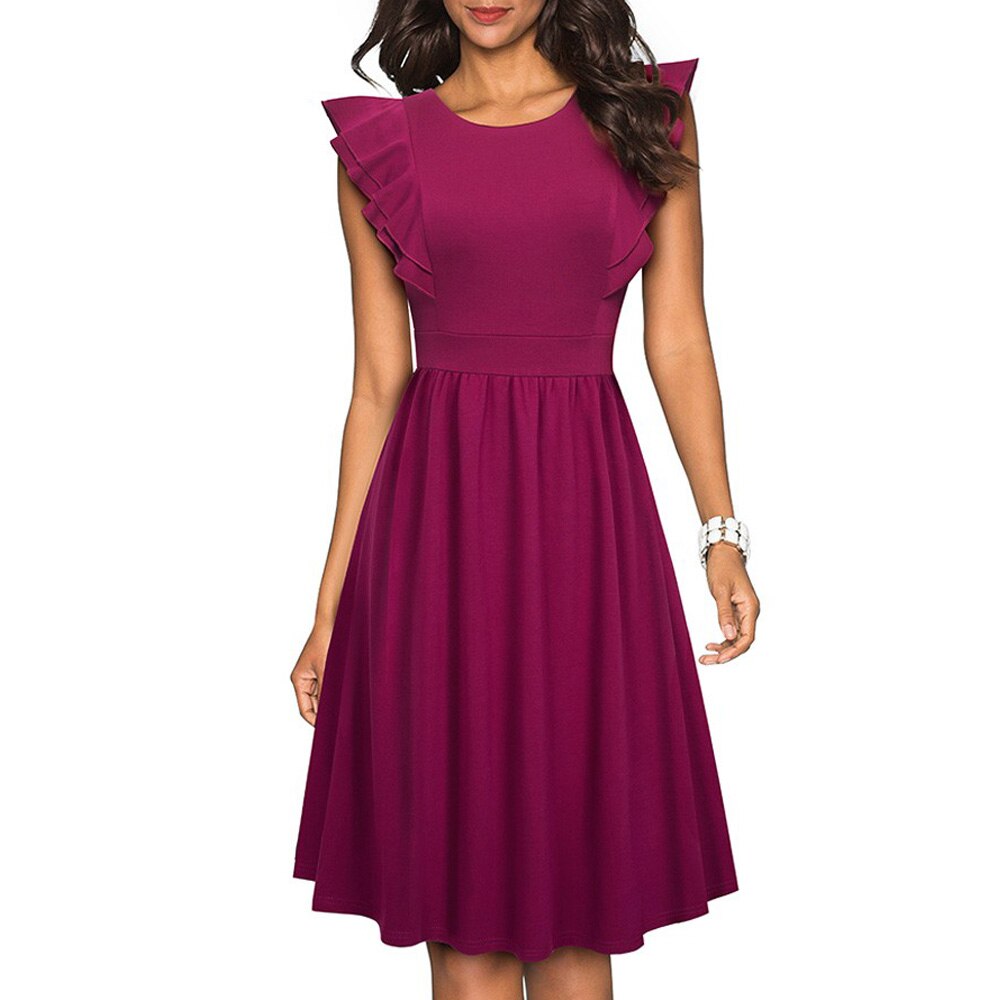 Nice-forever Summer Retro Solid Color Ruffle Sleev... – Grandado