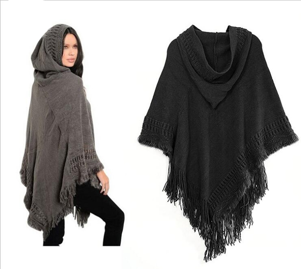 Women's Hooded Poncho Batwing Knit Shawl Cloak Coa... – Grandado