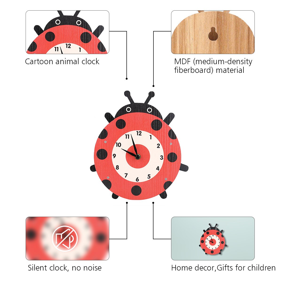 Tooarts Cartoon Animal Clock, Swinging Ladybug Clo... – Grandado