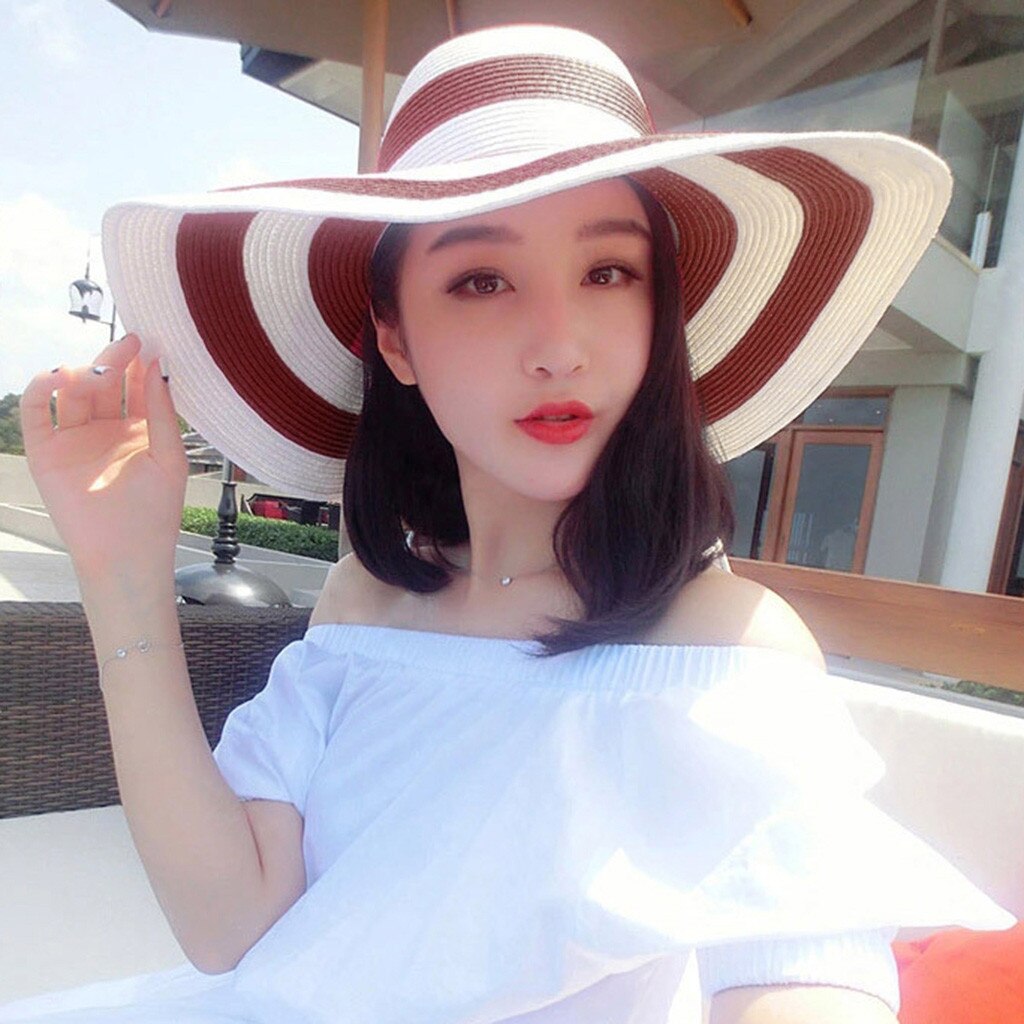 female sun shade Womens Big Bowknot Straw Hat Stri... – Grandado