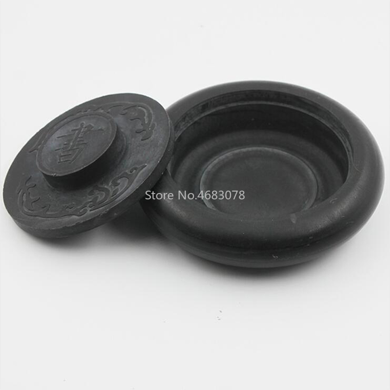 1pcs 4-inch plastic circular inkstone with cover Ribbed inkstone in ...
