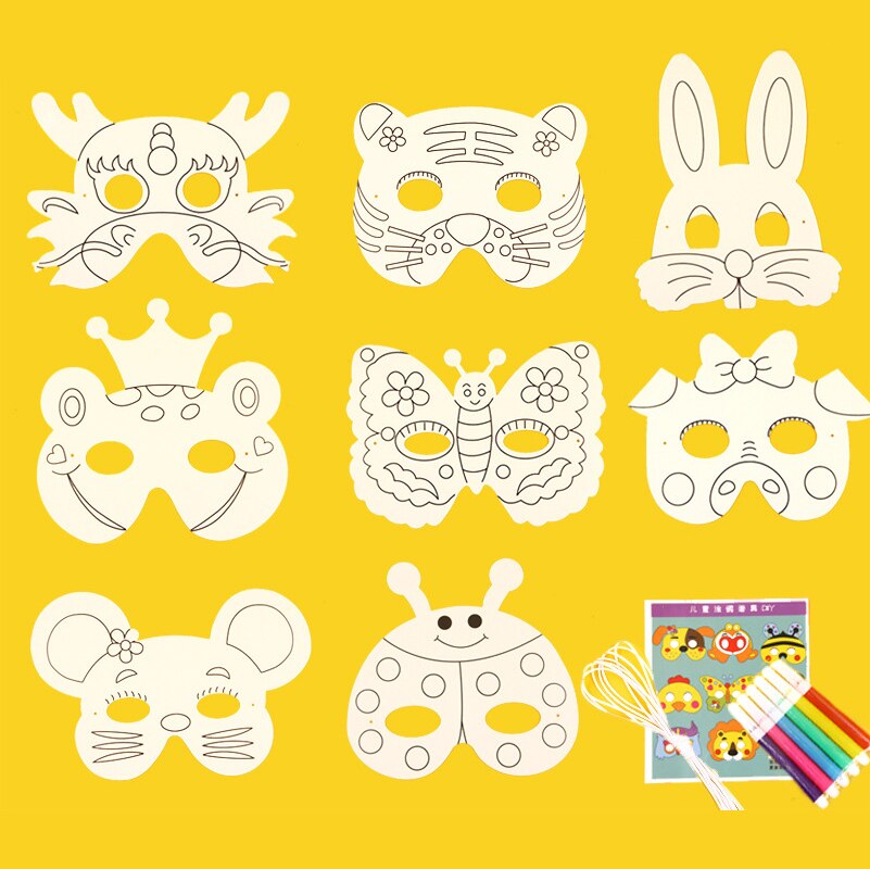 8Pcs Cartoon Animal Painting Masks Diy Color Kinde... – Grandado