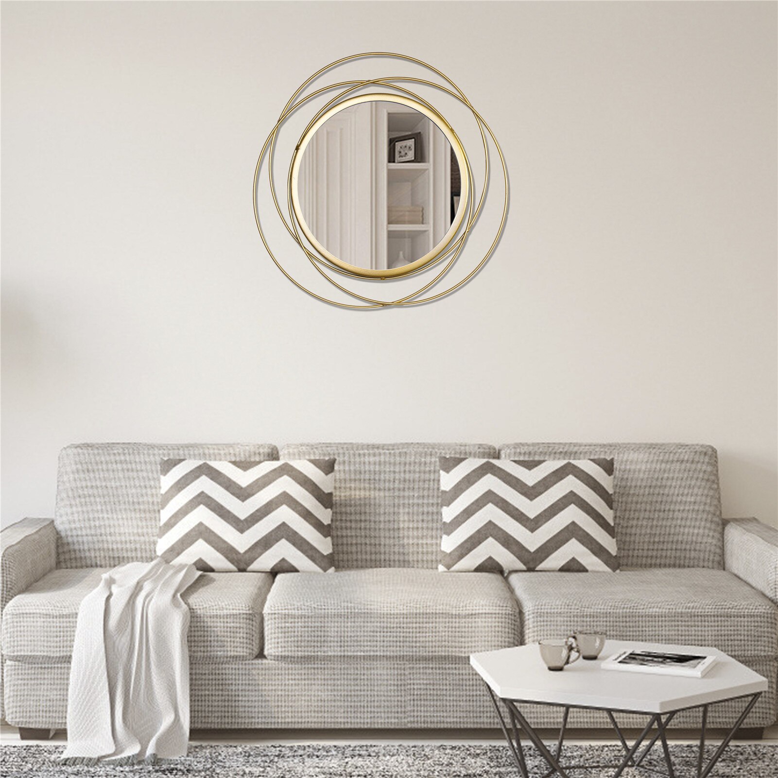 Golden Hanging Wall Mirror Geometric Metal Frame W... – Grandado