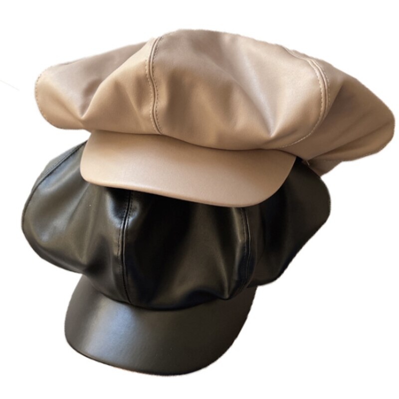 896E Leather Solid Color Octagonal Hat Vintage Clo... – Grandado