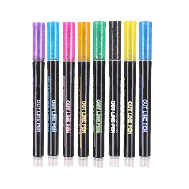 Outline Metallic Marker Pens Double Line Shimmer P... – Vicedeal