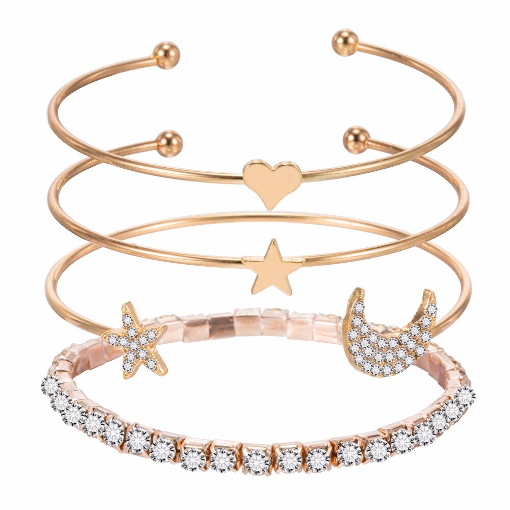 Kisswife 4 Stks/set Crystal Star Moon Bangles Set ... – Grandado