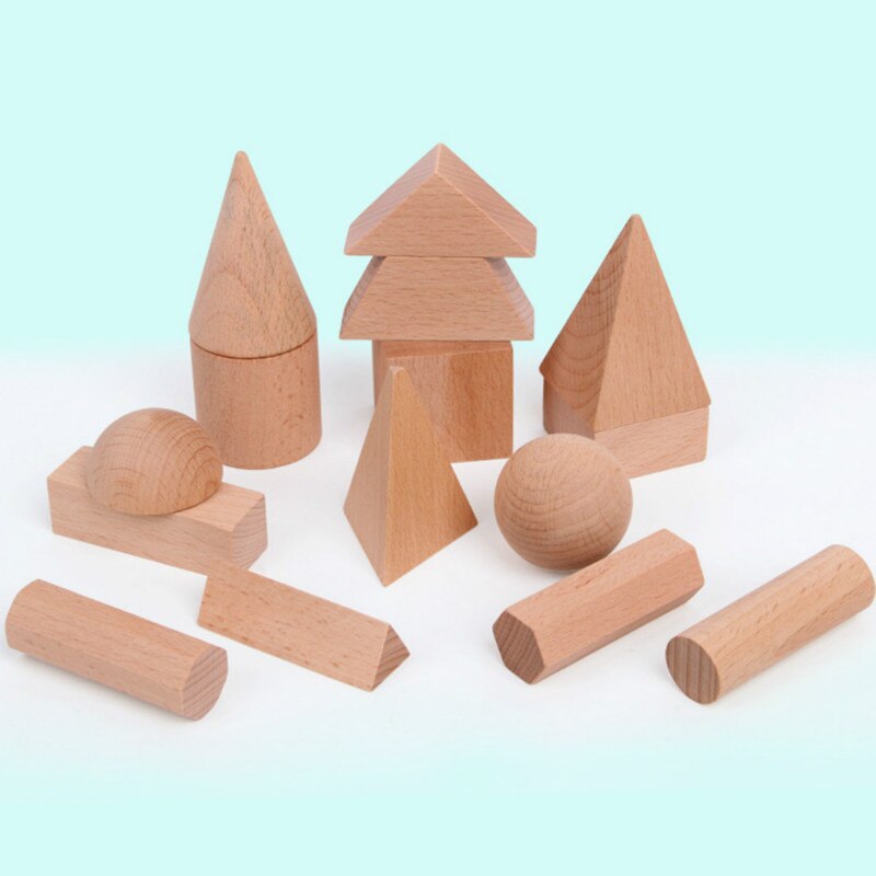 15Pcs Wooden Blank 3D Geometry Solid Blocks Kids L... – Grandado