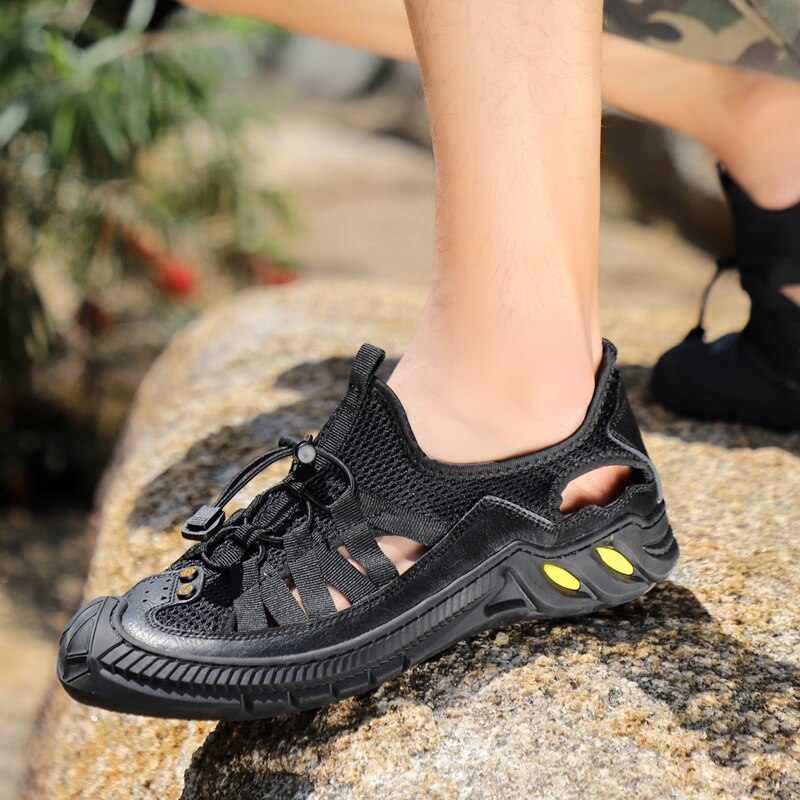 Summer Men Mesh Sandals Handmade Casual Beach Sand... – Grandado