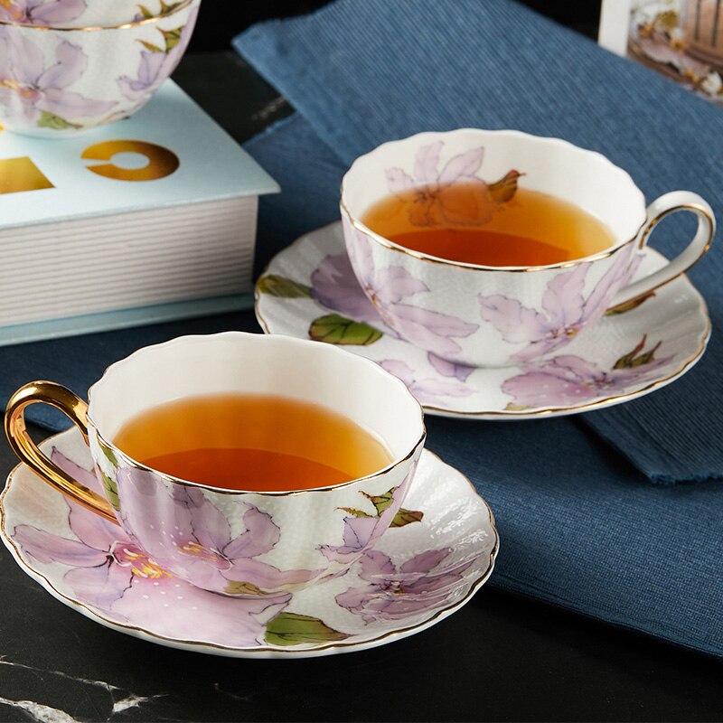 Flower Bone China Coffee Cup and Saucer Set Porcel... – Grandado