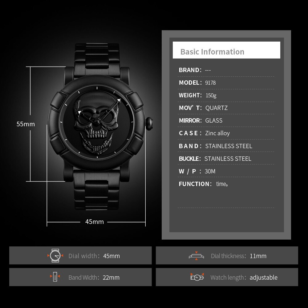Skeleton Skull Watch Men Watches Luxury Brand Quar... – Vicedeal