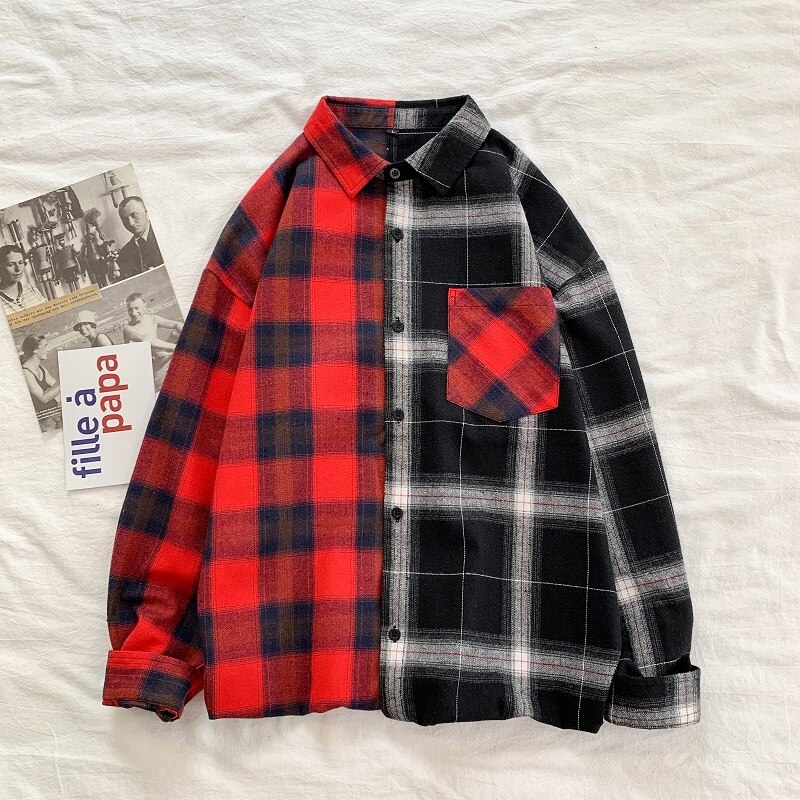 HIP HOP Streetwear Patchwork PUNK Casual Plaid Shi... – Grandado