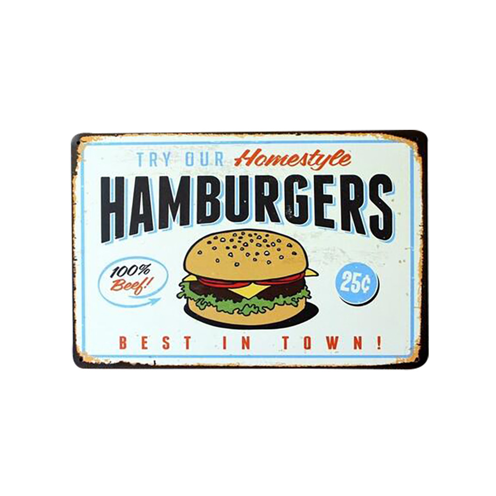 Hamburger Printed Wall Sign Wrought Iron Sign Deco... – Grandado