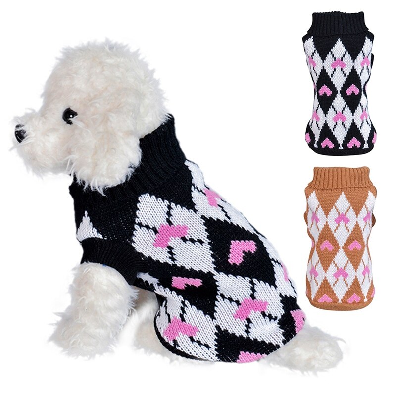 Cute Heart Pattern Dog Sweater Pet Winter Knitting... – Grandado