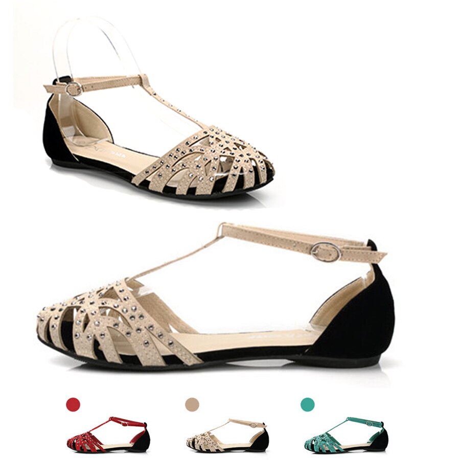 Shoes Woman Sandals Flat rhinestone cutout summer ... – Grandado