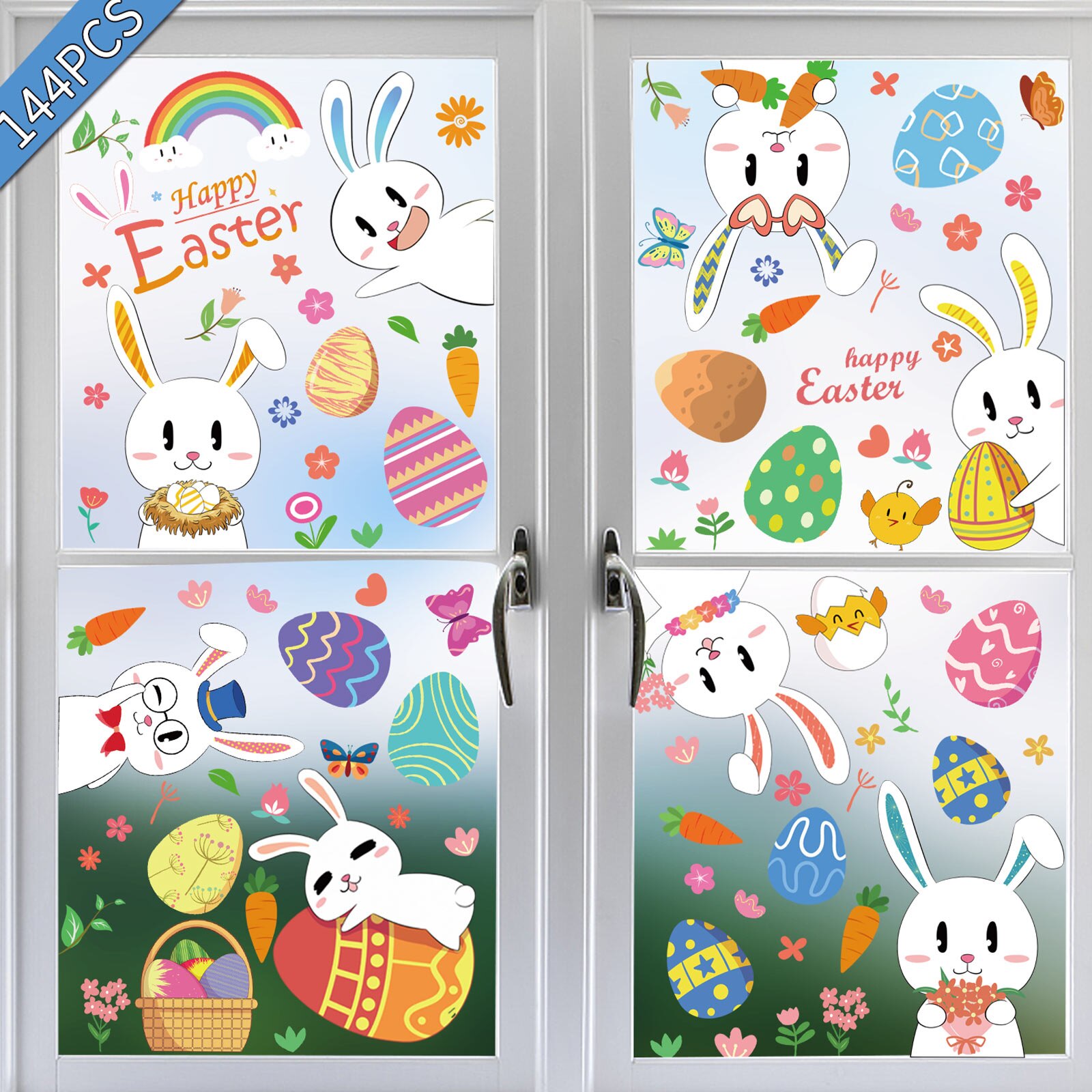 9 Sheet Easter Window Clings Easter Egg Bunny Wind... – Grandado