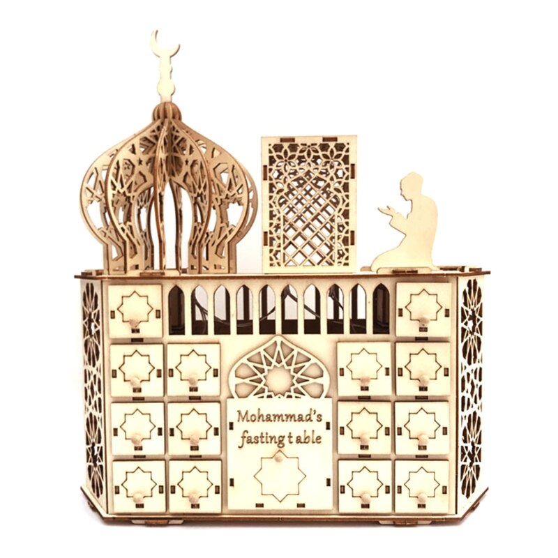 Wooden Eid Mubarak Ramadan Advent Calendar LED Lig... – Grandado