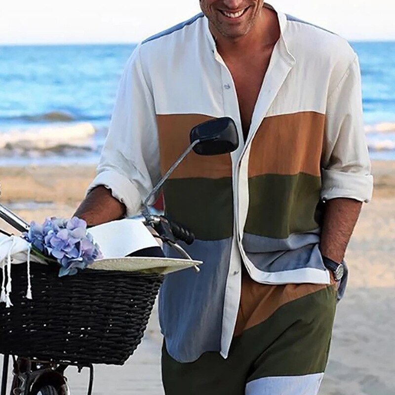 Zomer Mannen Strand Overhemd Geometrische Print La... – Grandado