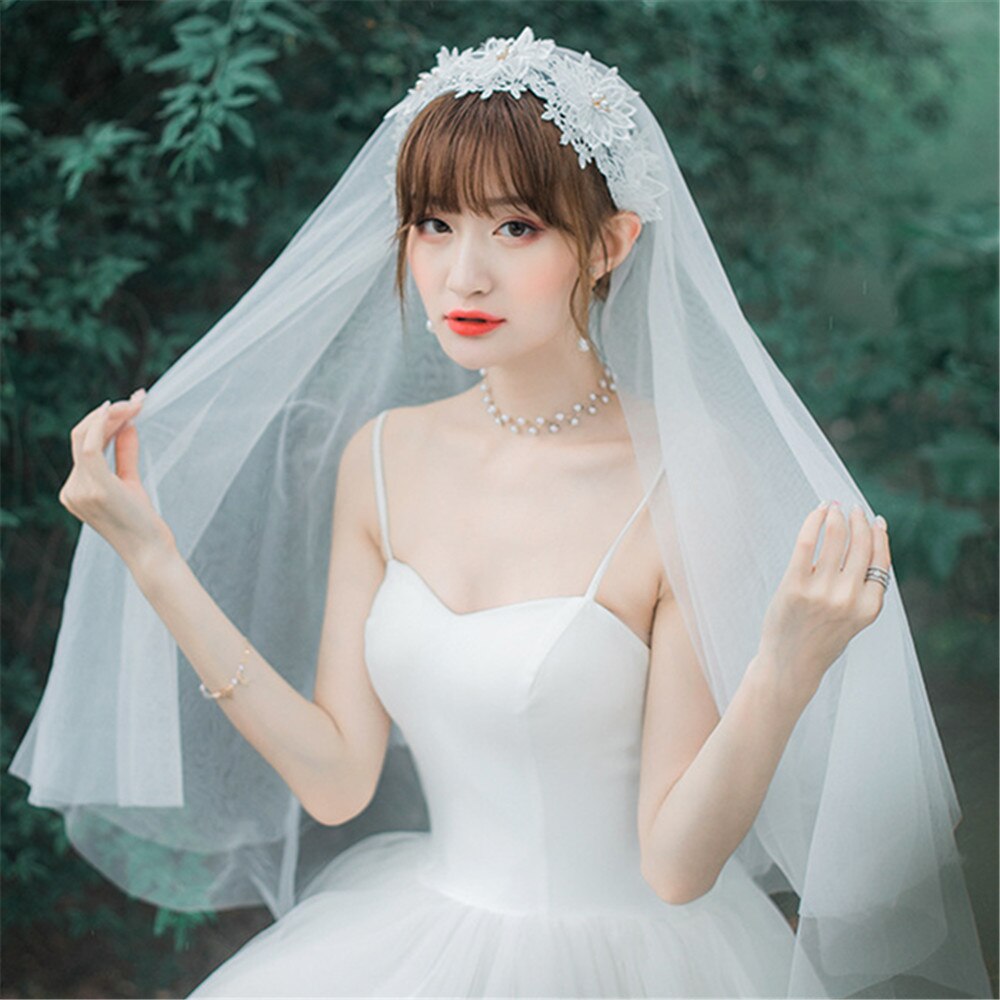 YUNUO-velo de novia con banda para el pelo, tul su... – Grandado