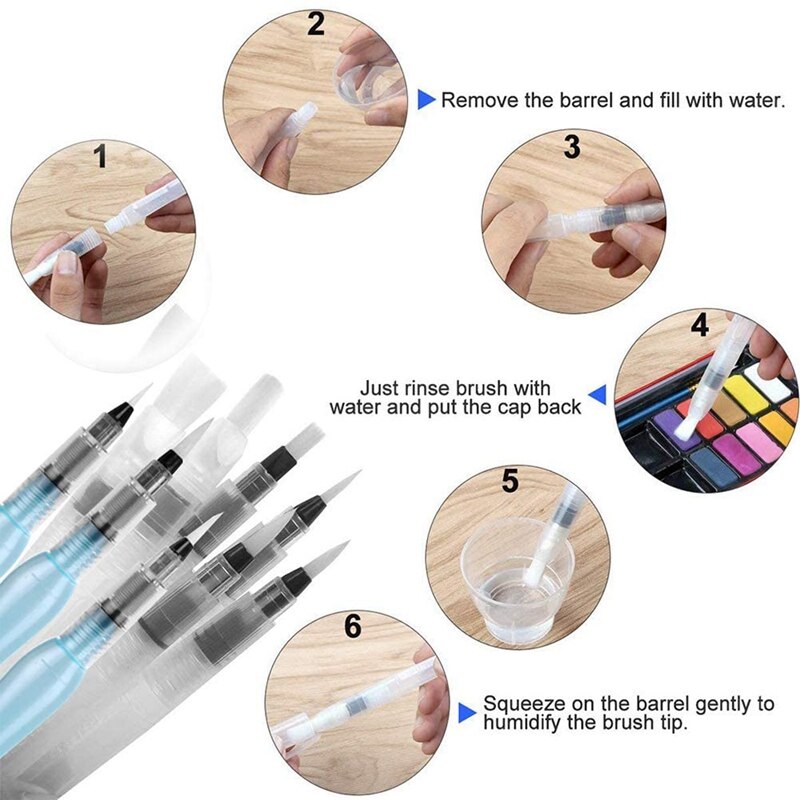 Water Brush Pen Set,9 Pcs Water Tank Borstel, Wate... – Vicedeal