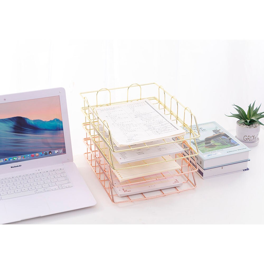 Gold Metal File Tray Desk Accessorie Magazine Hold... – Vicedeal