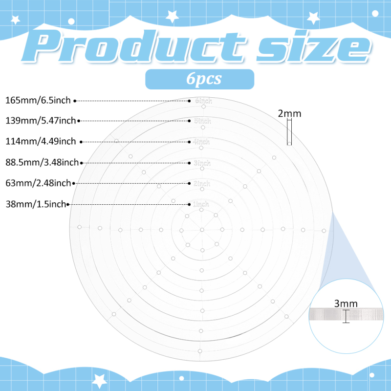 6Pcs Round Quilting Template Set 1/2/3/4/5/6 inch ... – Grandado
