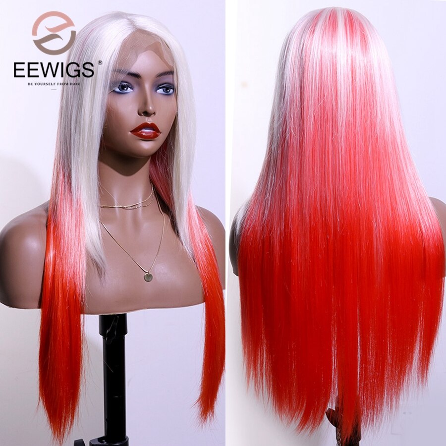 White Ombre Red Synthetic Lace Front Wig Heat Resi... – Grandado