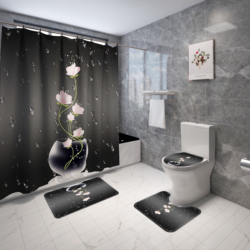 Floral Print Bath Mat and Waterproof Shower Curtai... – Grandado