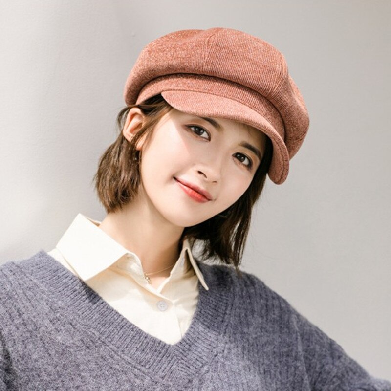 women retro octagonal hat lady warm short brim ber... – Grandado