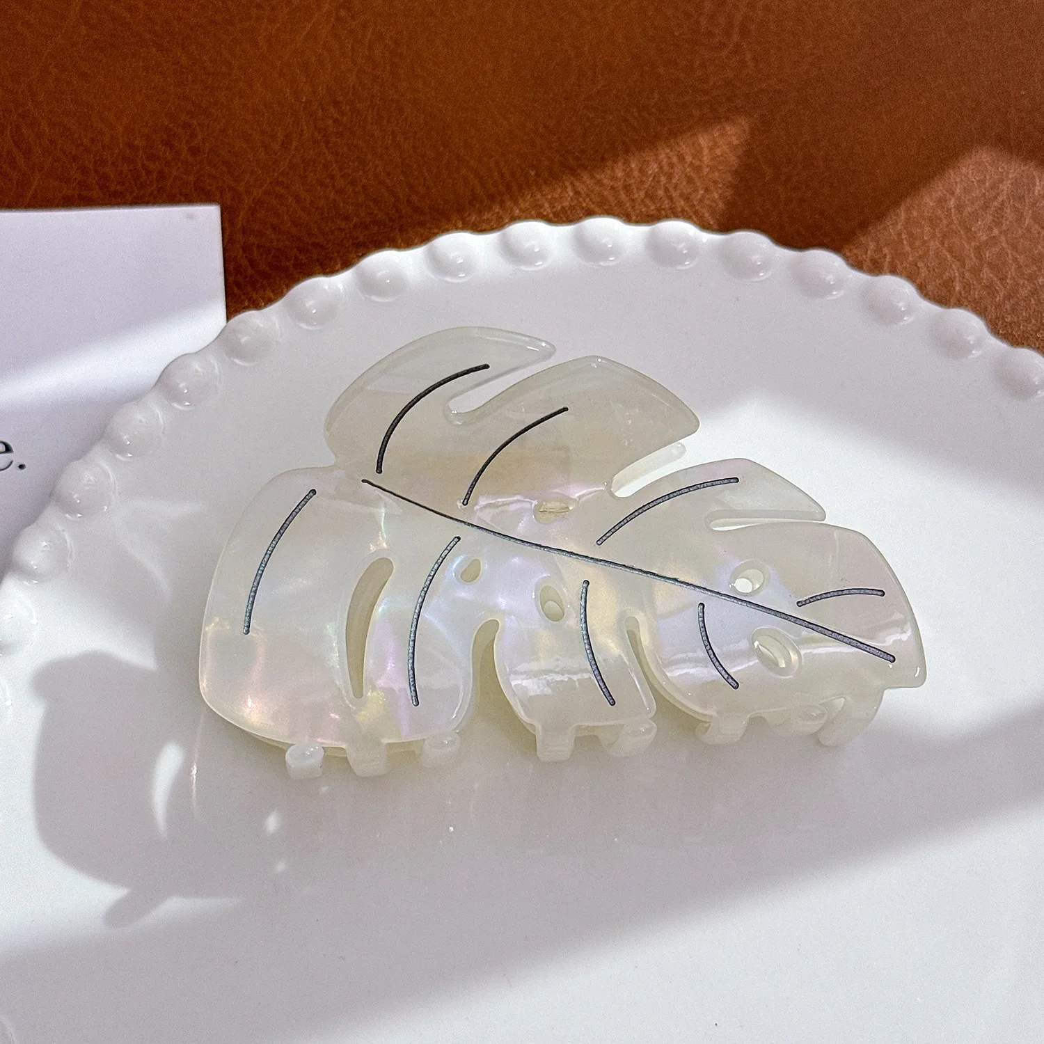Green Leaf Hair Claw Plant Acetate Large Hair Clip... – Grandado