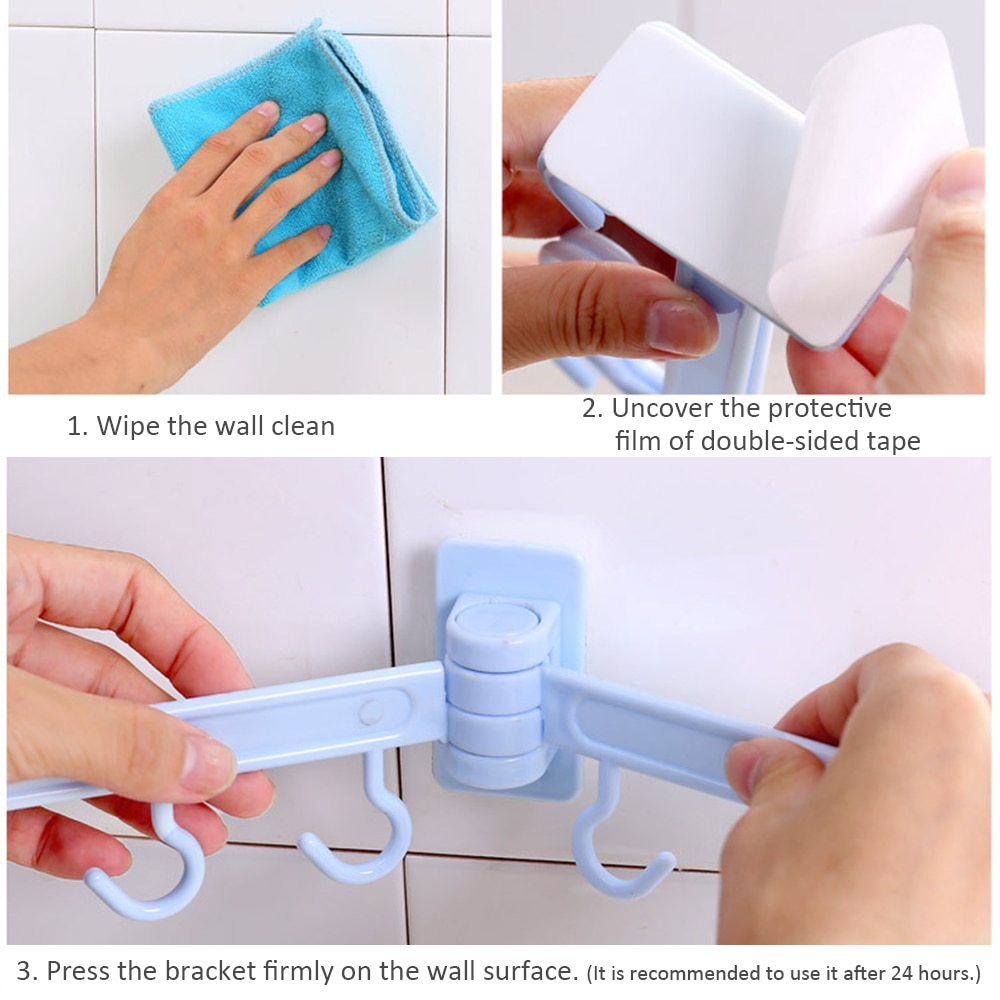 6-Hook Seamless Adhesive Hook 180 Degree Rotatable... – Grandado