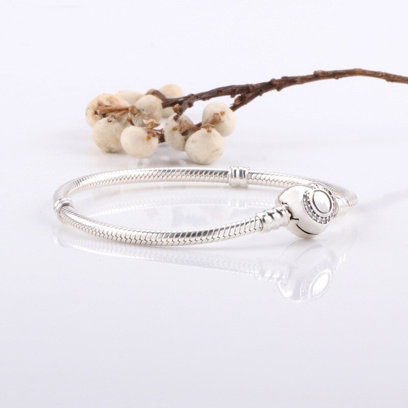 100% 925 Sterling Silver Pan Bracelet Shiny Heart ... – Grandado