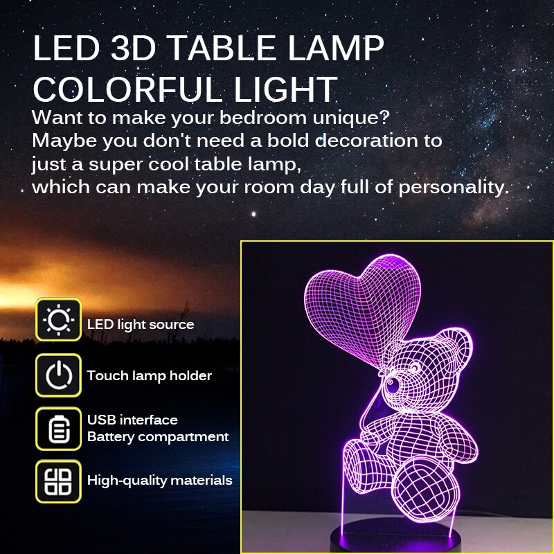 Kid Light Night 3D LED Night Light Table Bedside L... – Grandado