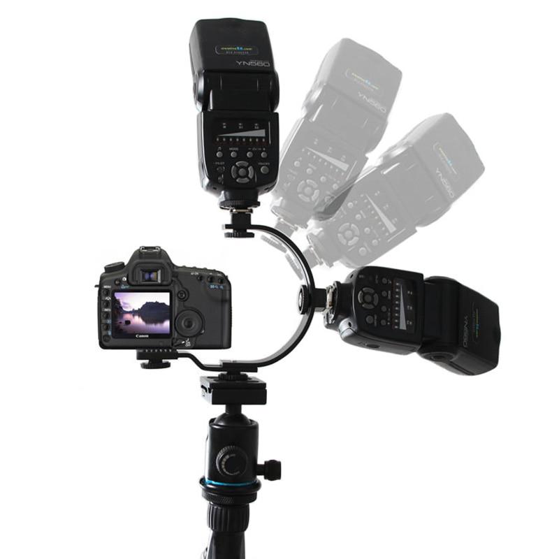 C-Shape Flash Bracket Double Hotshoes Mounting Fla... – Grandado